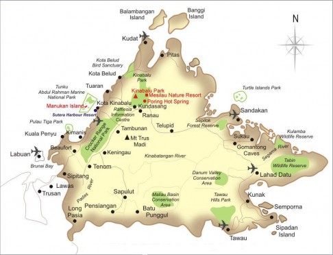 Sabah | Borneo Map | Kota Kinabalu – SIPADAN Dive – Mt Kinabalu